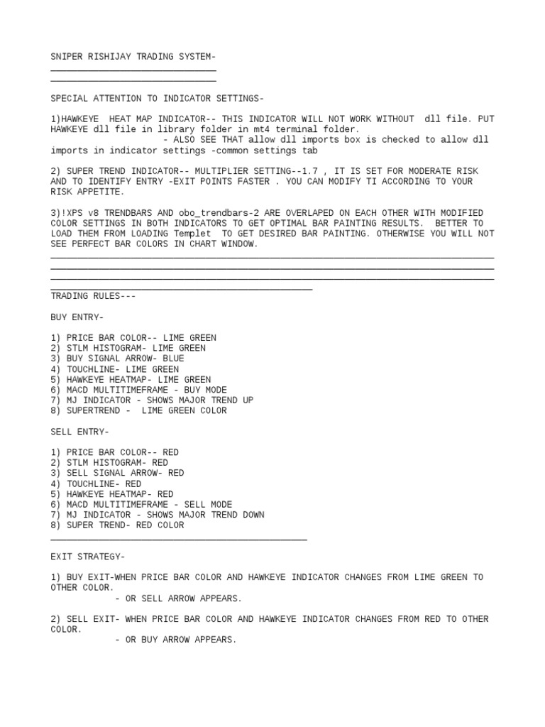 Trading Rules and Indicator Settings | PDF