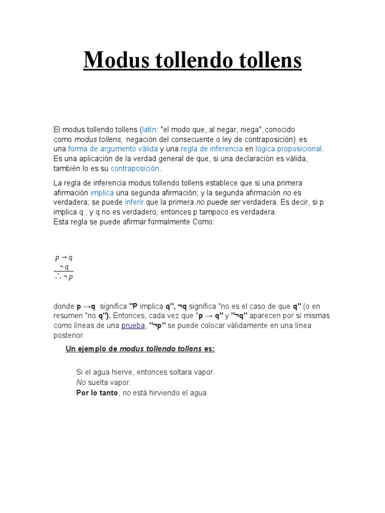 Modus Tollendo Tollens Explicado | PDF | Lógica matemática ...