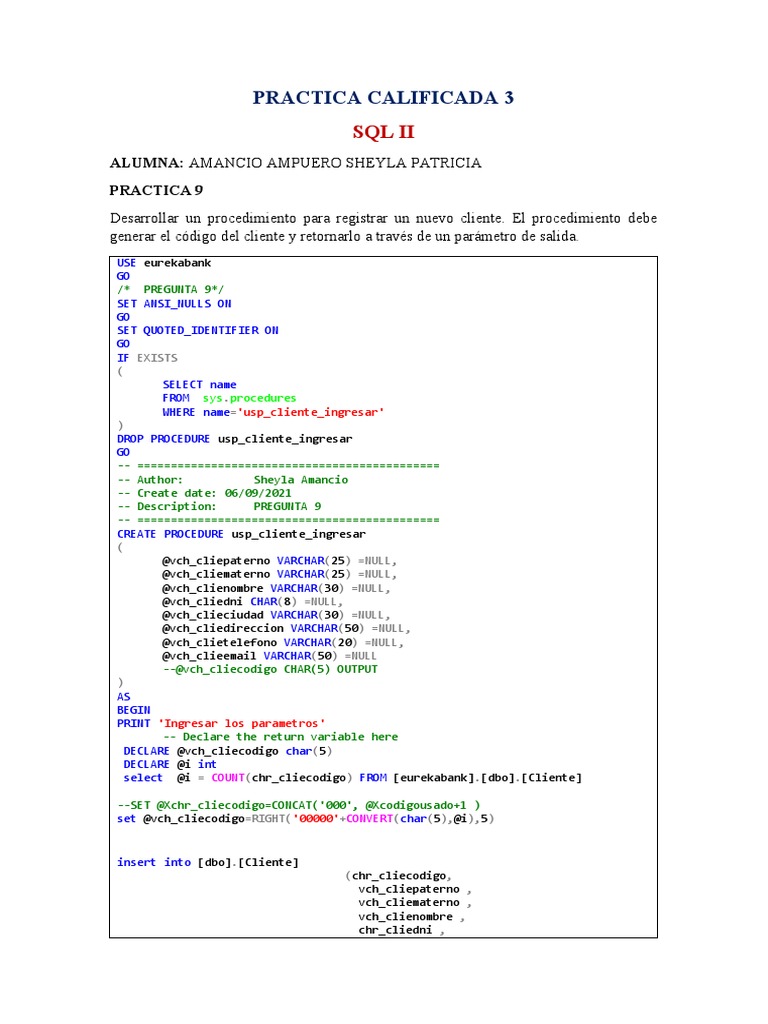 PC3-SQL II-Amancio Ampuero Sheyla | PDF | SQL | Paradigmas de programación
