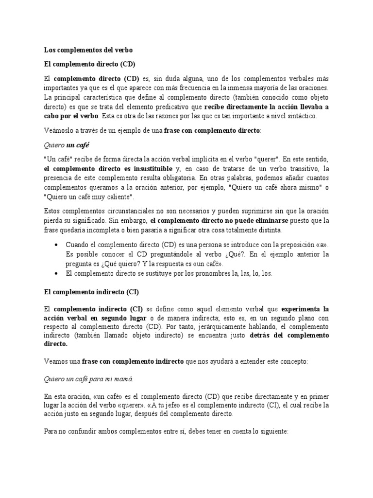 Los Complementos Del Verbo | PDF | Objeto (gramática) | Verbo