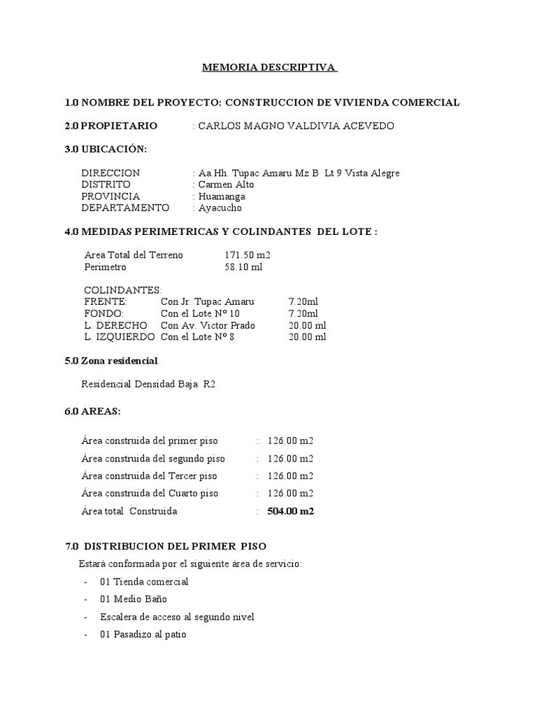 MEMORIA DESCRIPTIVA Tienda | PDF | Materiales | edificio