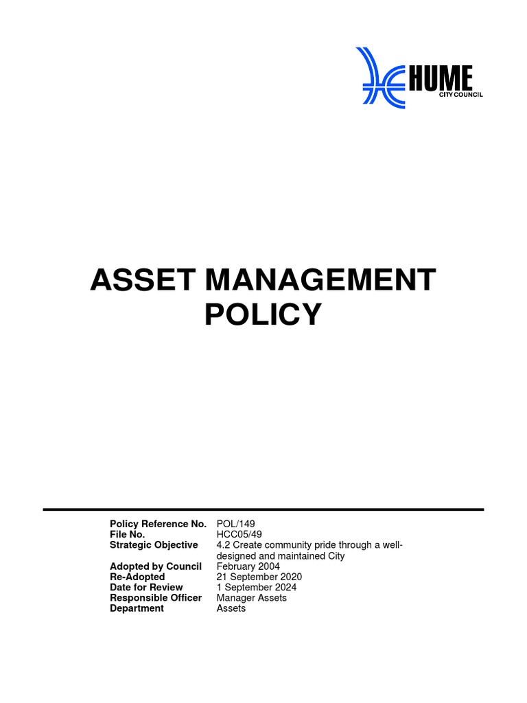 Pol149 Asset Management Policy | PDF | Asset Management | Infrastructure