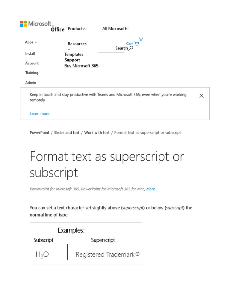 Format Text As Superscript or Subscript - Office Support | PDF | Software Development | Text