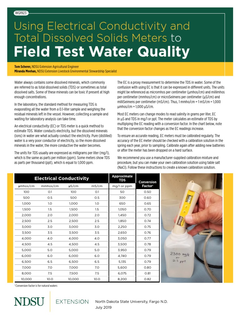 Field Test Water Quality EC/TDS Meters | PDF | Parts Per Notation ...