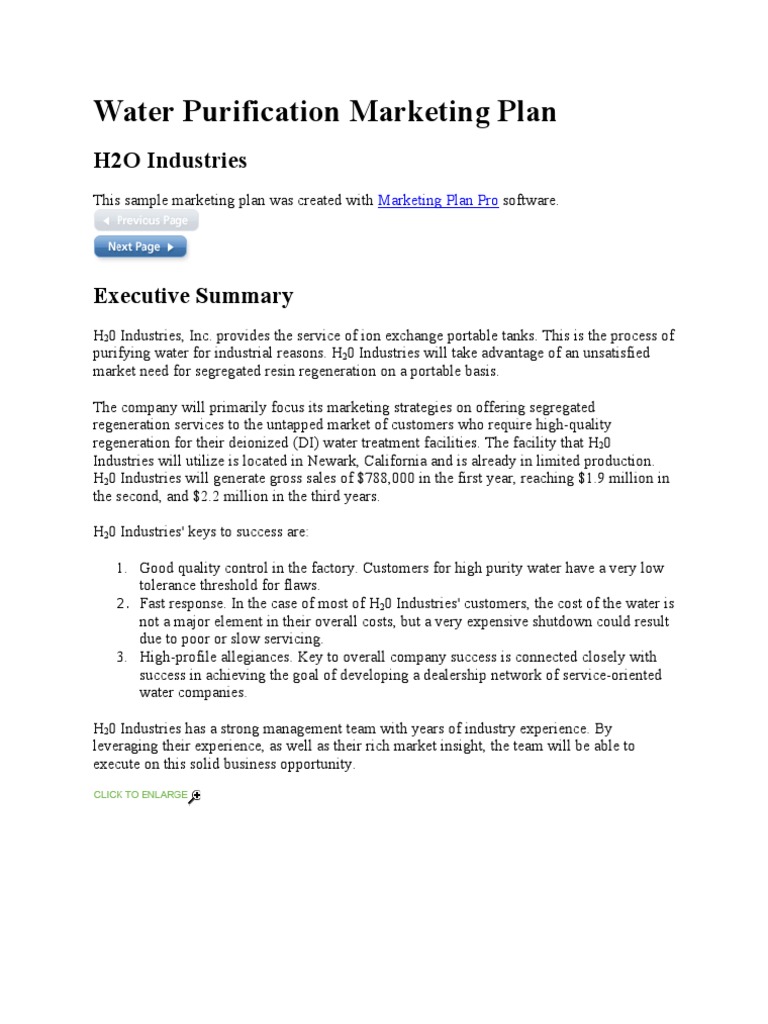 Water Purification Marketing Plan | PDF | Purified Water | Ion