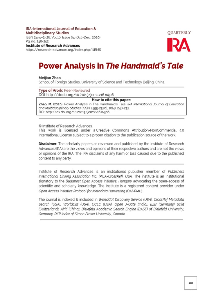 Power Analysis in The Handmaid's Tale: Institute of Research Advances | PDF