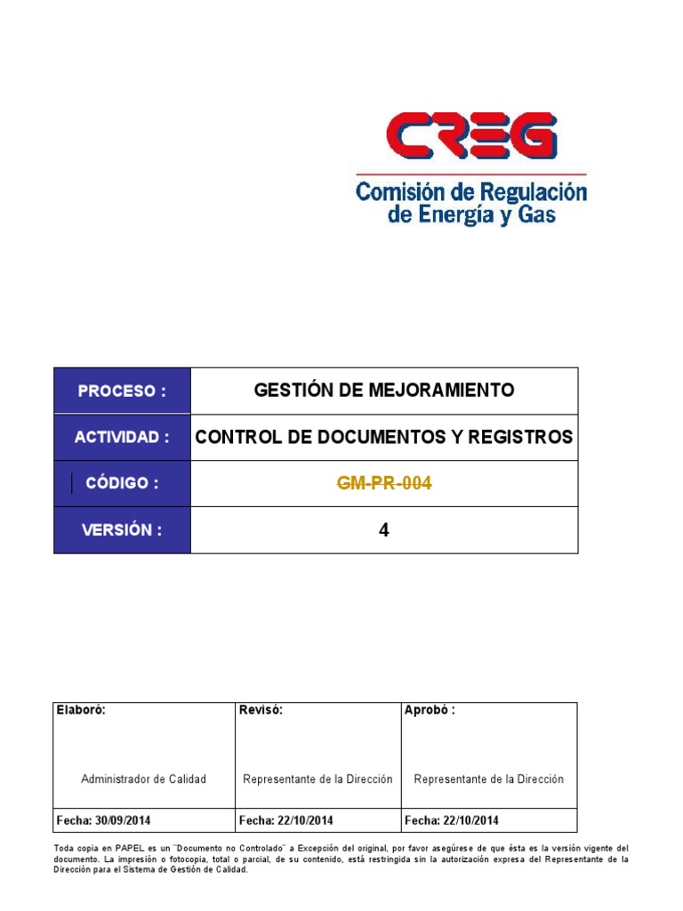 Modelo de Procedimiento de Control de Documentos y Registros | PDF ...