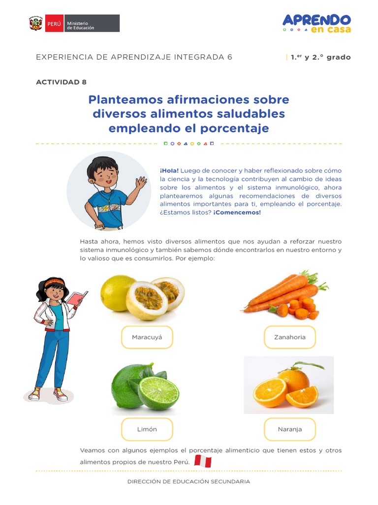 Exp6-Secundaria-1y2-Exploramosyaprendemo-Actividad8 (1) - 1-5 | PDF | Porcentaje | Alimentos