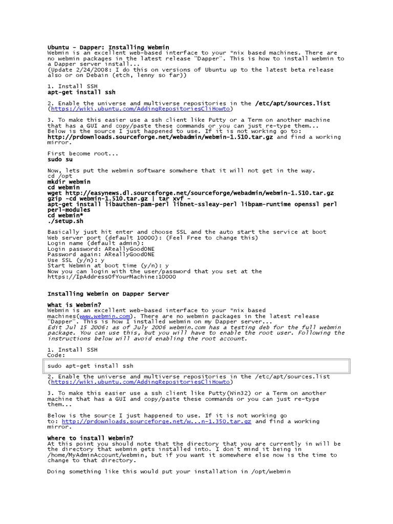 Install Webmin On Ubuntu | PDF | Sudo | Secure Shell