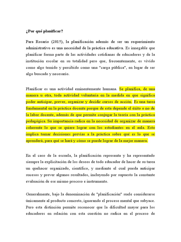 Porque y para Que Planificar | PDF | Planificación | Aprendizaje