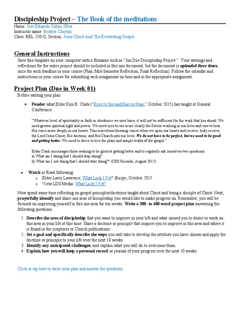 W07 Project Discipleship Final Reflection | PDF | Disciple ...
