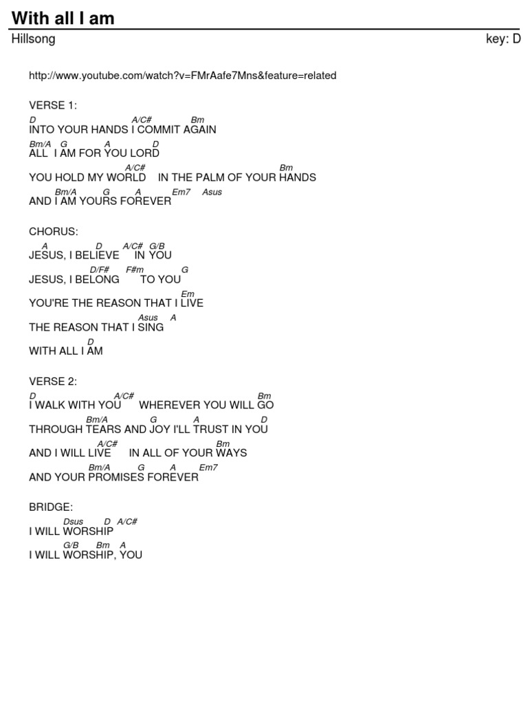 5 With All I Am Hillsong D Chords 23897 | PDF