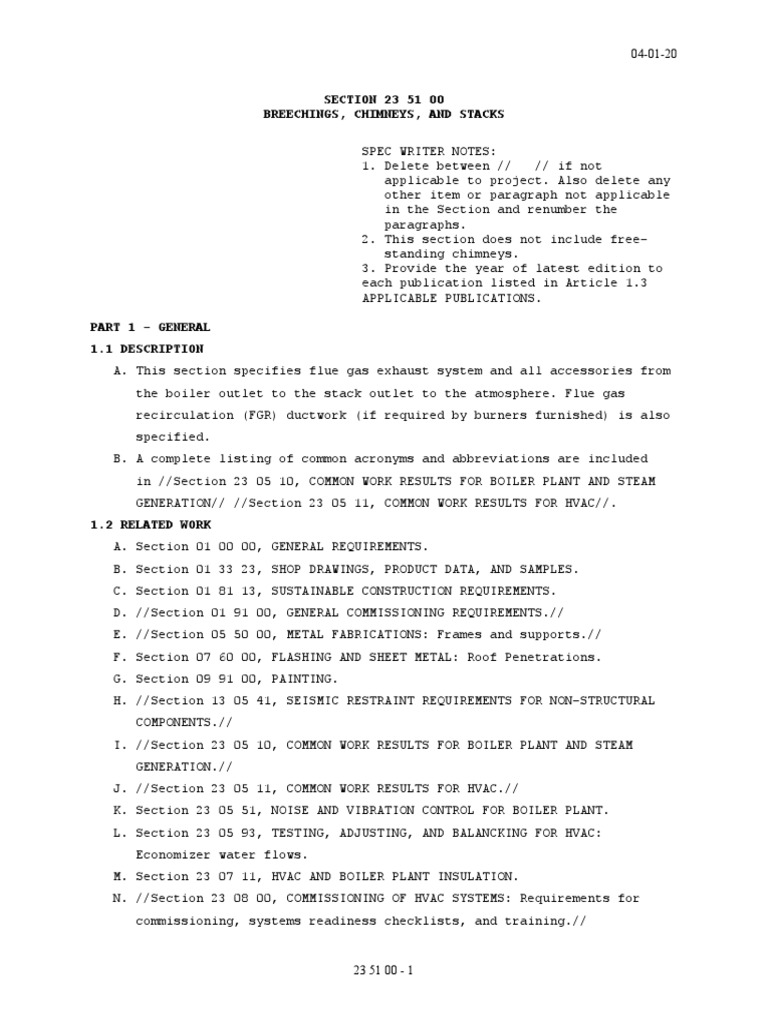 SECTION 23 51 00 Breechings, Chimneys, and Stacks | PDF | Chimney ...
