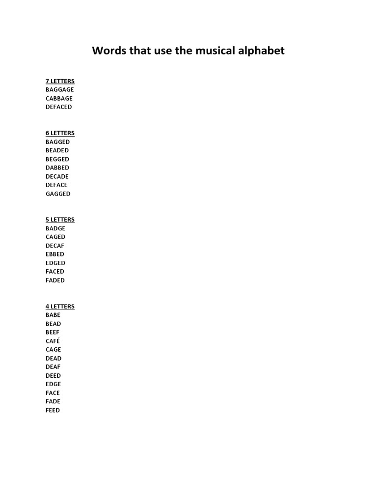 Words Using the Musical Alphabet | PDF
