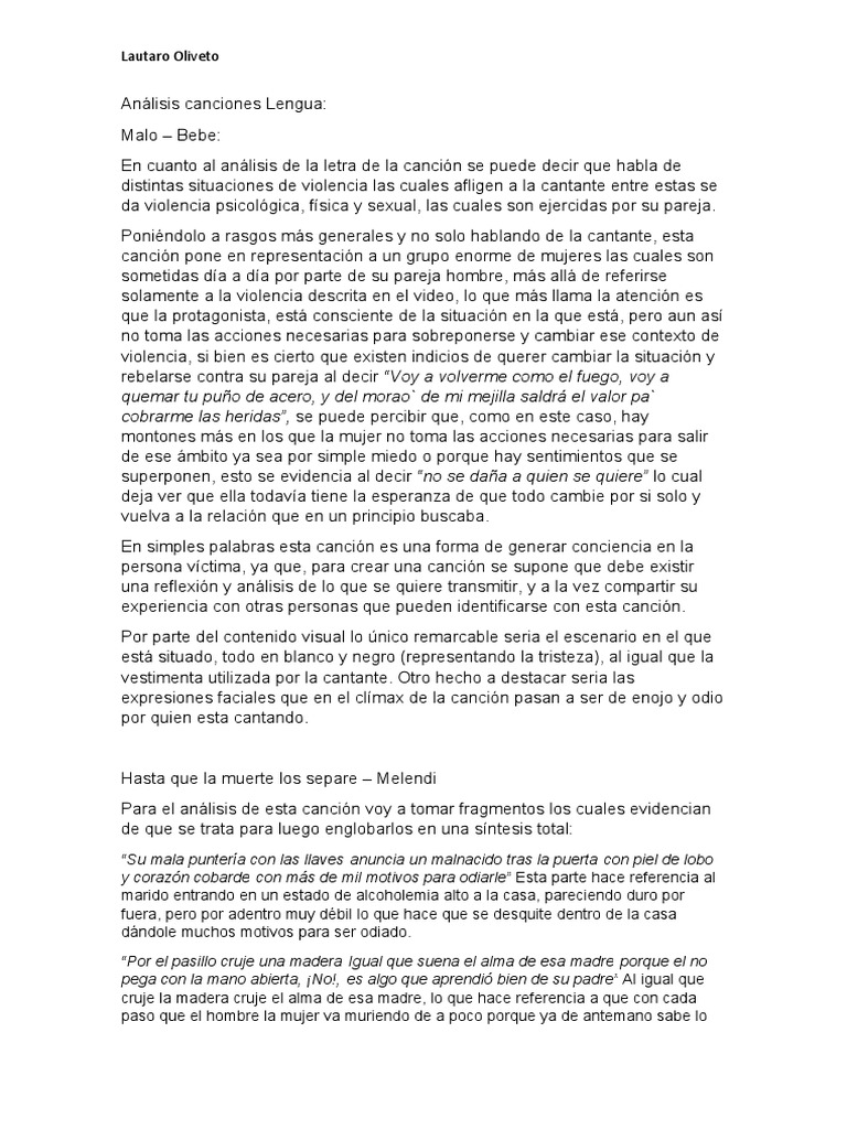 Análisis de letras de canciones sobre violencia de género | PDF ...