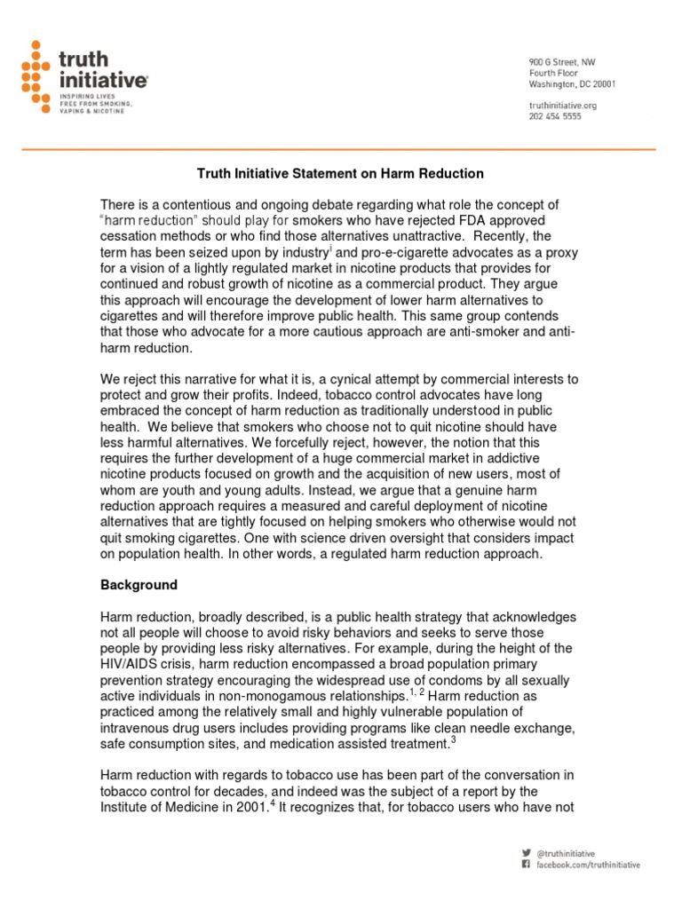 Truth Initiative Statement On Harm Reduction Final | PDF | Electronic ...