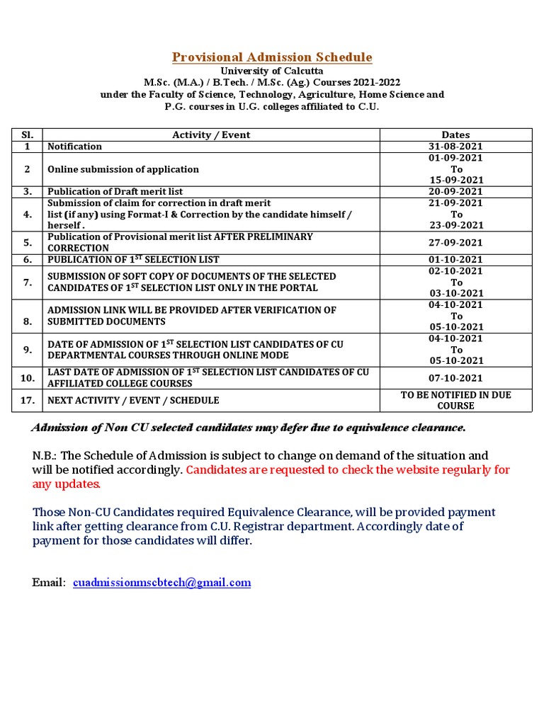 Admission Schedule Updated | PDF