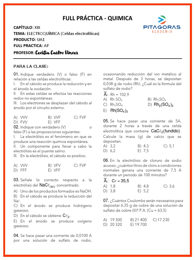AP19 - ELECTROQUÍMICA (Celdas Electrolíticas) | PDF | Redox | Electroquímica