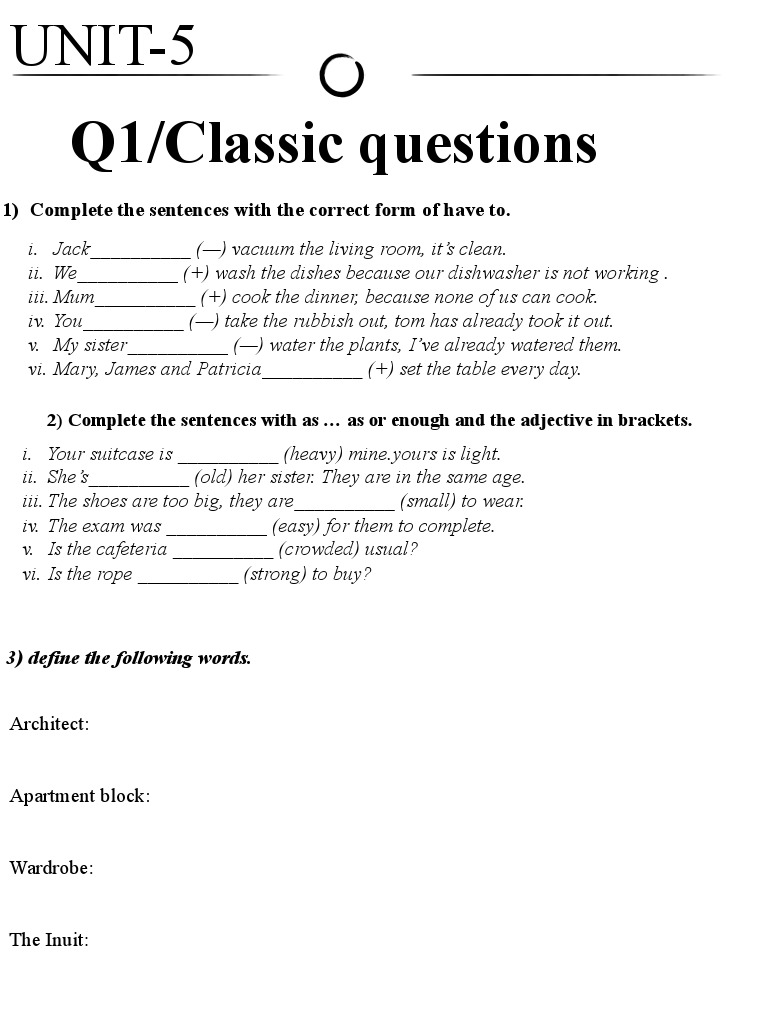Q1/Classic Questions: 1) Complete The Sentences With The Correct Form ...