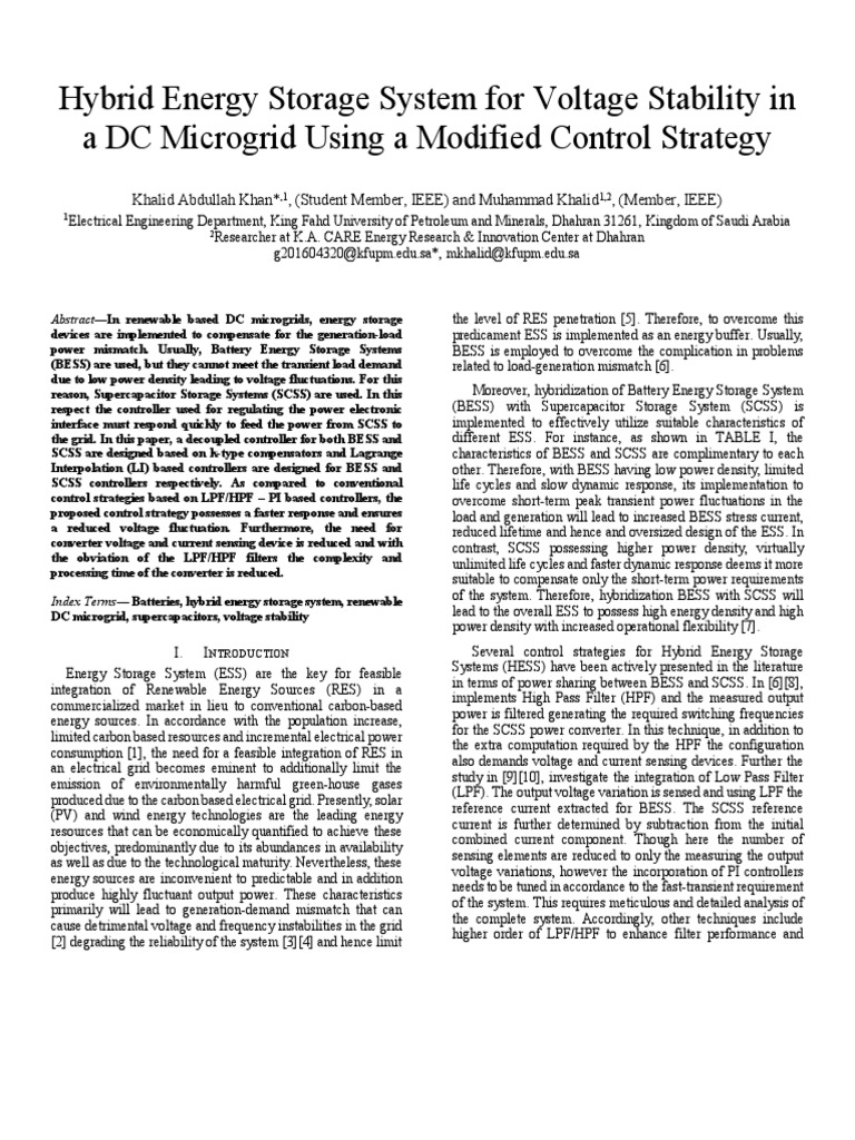 Hybrid Energy Storage System For Voltage Stability in A DC Microgrid Using A Modified Control ...
