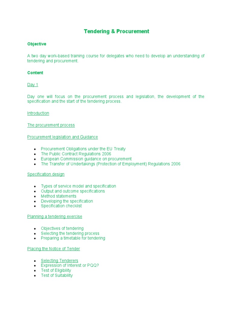 Tendering and Procurement Training Course | PDF | Business