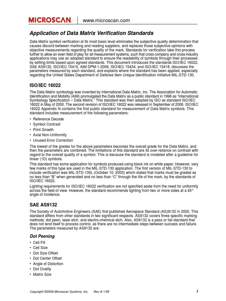 Application of Data Matrix Verification Standards | PDF | Barcode | Optics