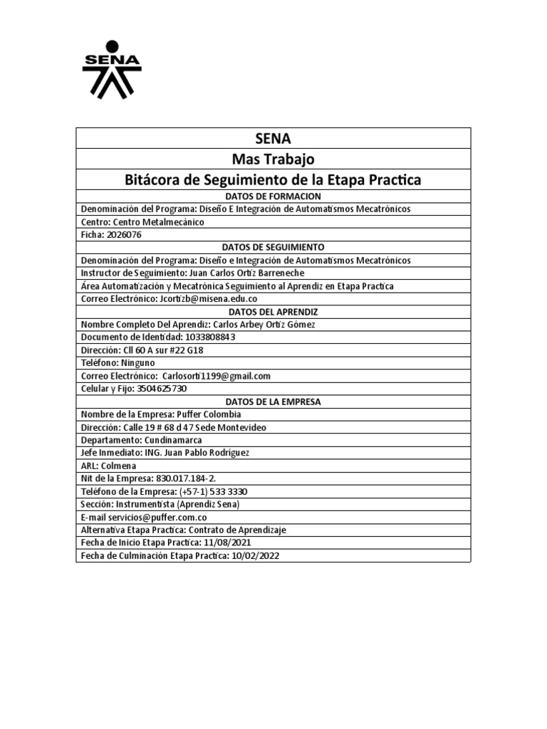 Bitacoras APRENDIZ SENA CMM | PDF