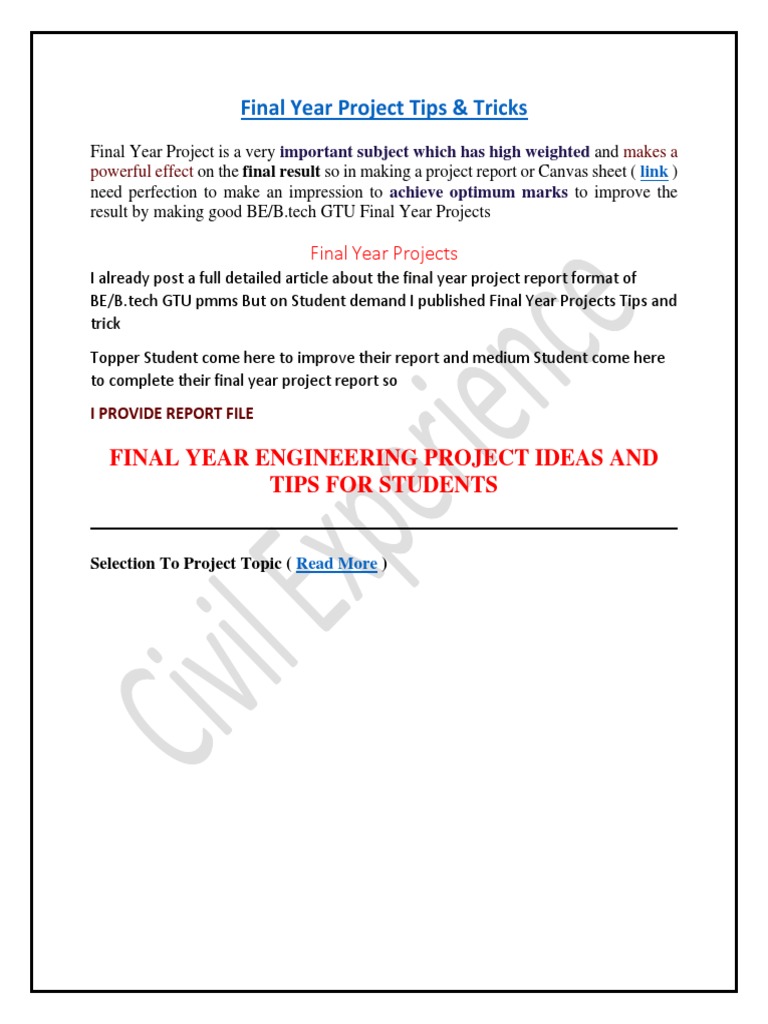 Final Year Engineering Project Ideas and Tips For Students | PDF