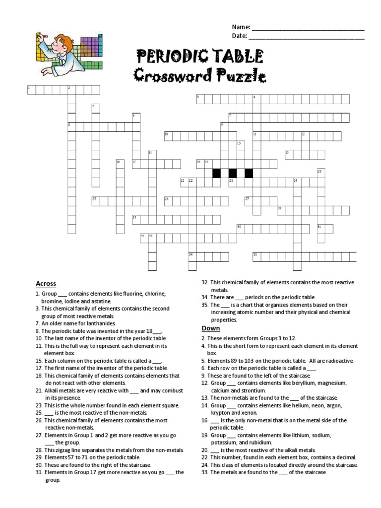 Periodic Table Of Elements Crossword Puzzle Answers