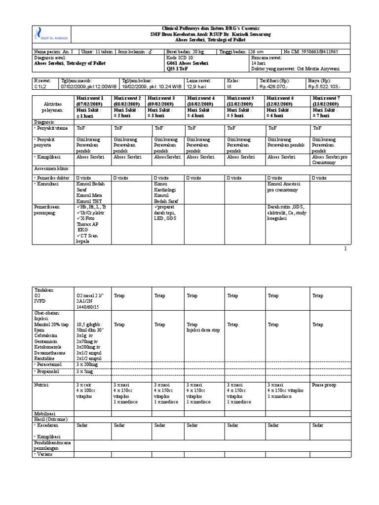 Clinical Pathway Pasien Abses Serebri, ToF | PDF