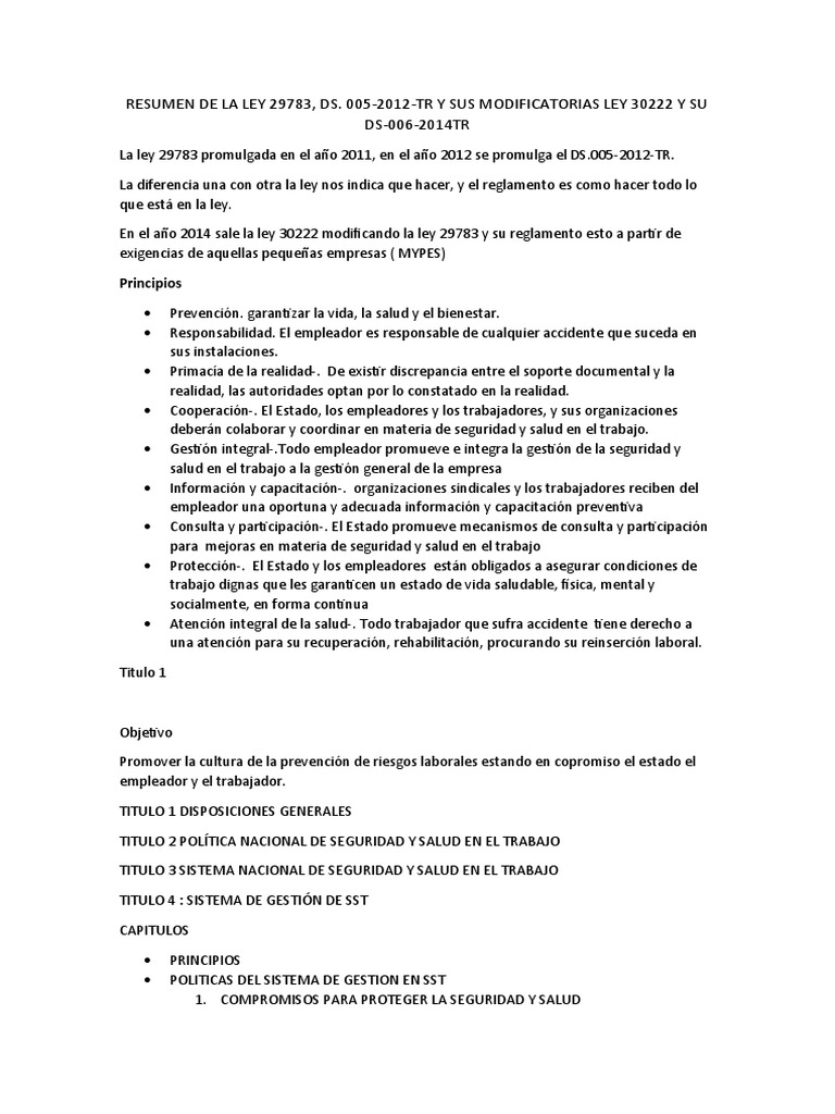 Resumen de La Ley 29783 | PDF | Justicia | Crimen y violencia