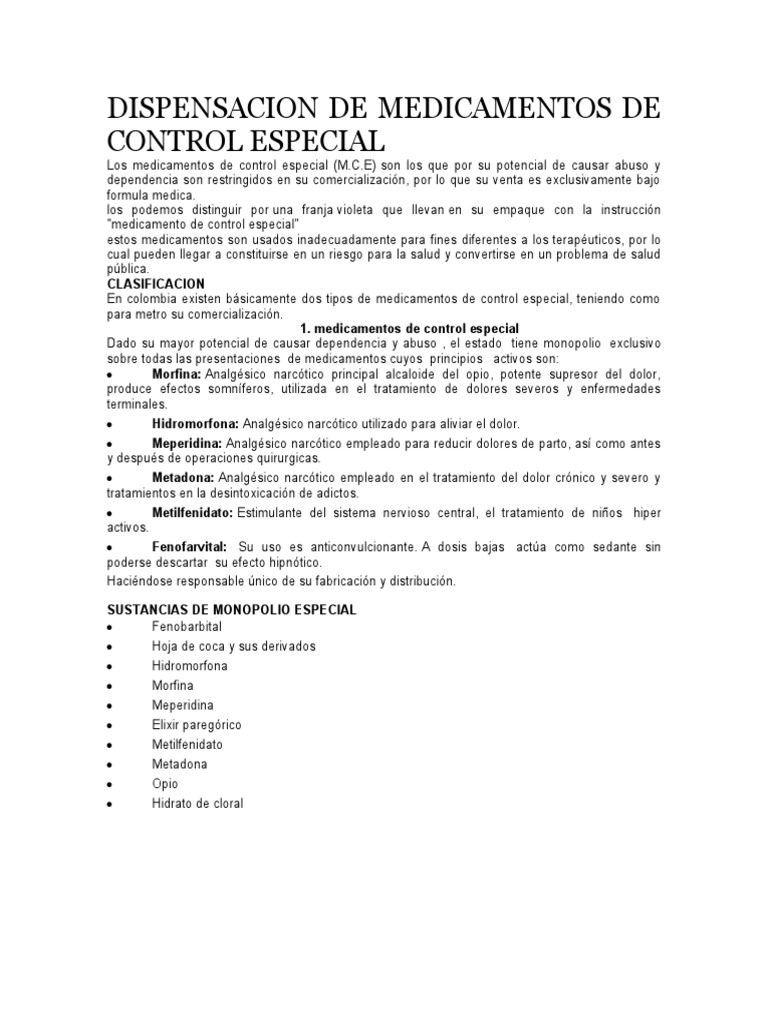 Dispensacion de Medicamentos de Control Especial | PDF ...