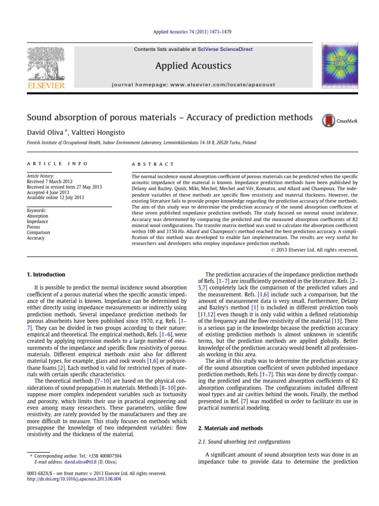 Sound Absorption of Porous Materials - Accuracy of Prediction Methods ...