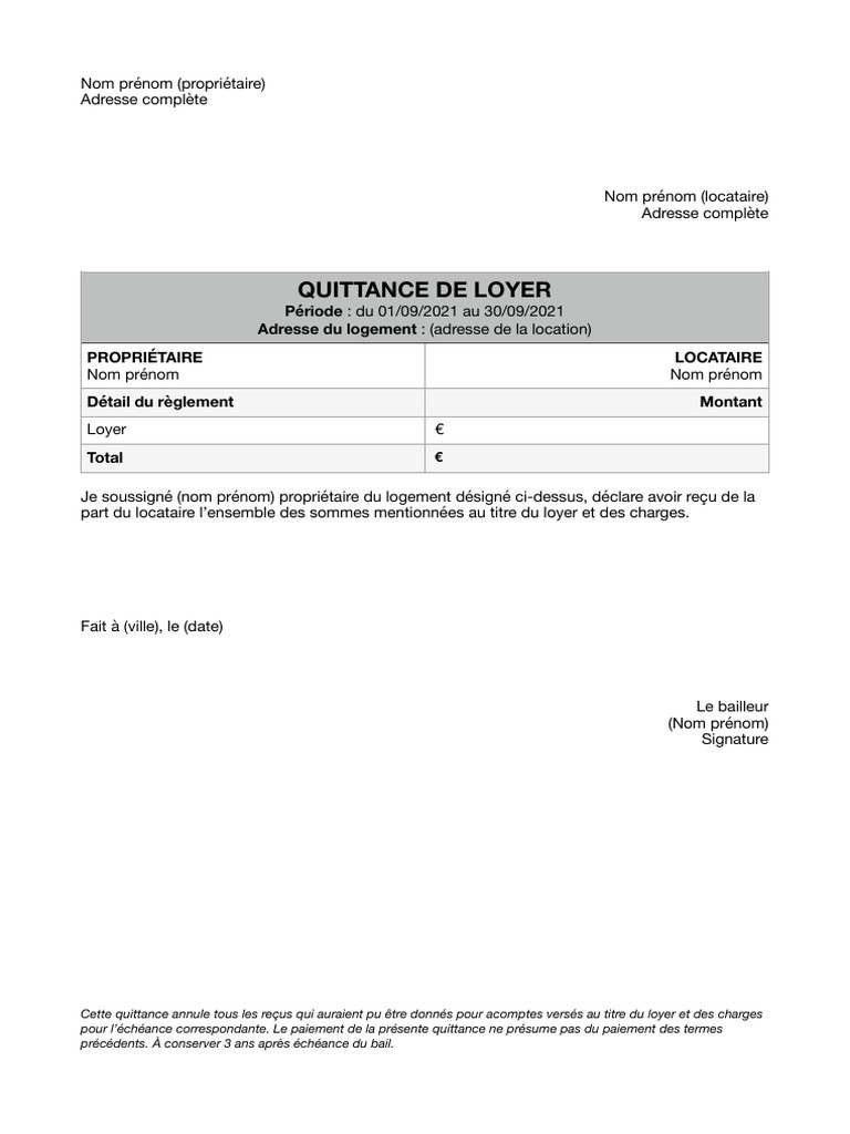 Modèle Quittance de Loyer | PDF