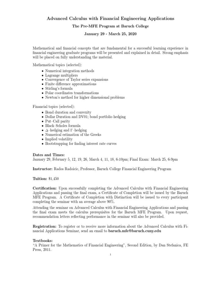 Pre-MFE Advanced Calculus Seminar | PDF | Black–Scholes Model | Integral