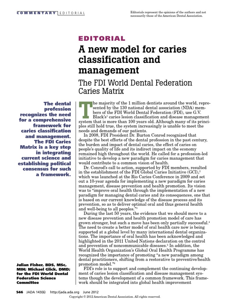 A New Model For Caries Classification and Management: The FDI World ...