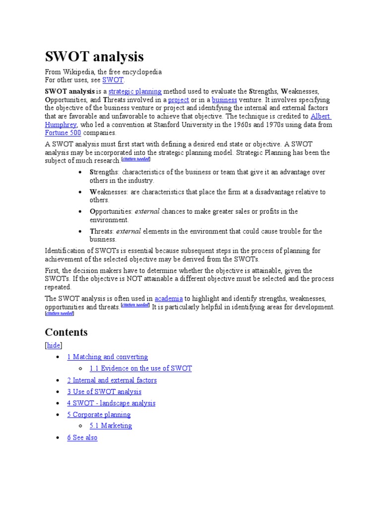 SWOT Analysis Introduction | PDF | Swot Analysis | Strategic Management