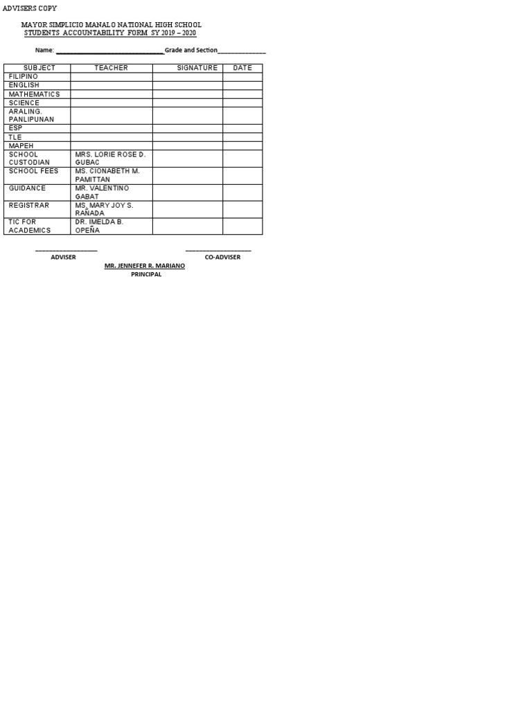 Accountability Form Skul | PDF
