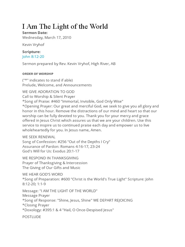 I Am The Light of The World | PDF | Jesus | Gospel Of John