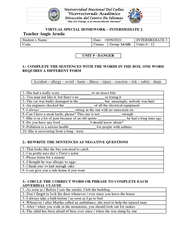 Virtual Special Homework Intermediate 3 | PDF