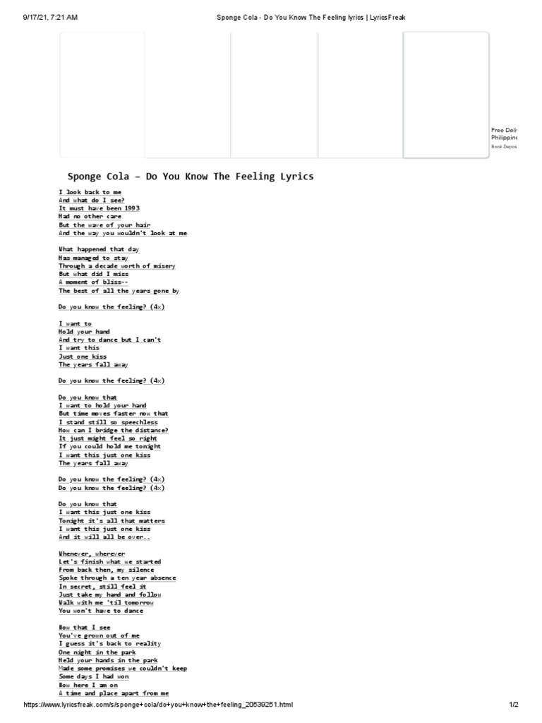 Sponge Cola - Do You Know The Feeling Lyrics - LyricsFreak | PDF