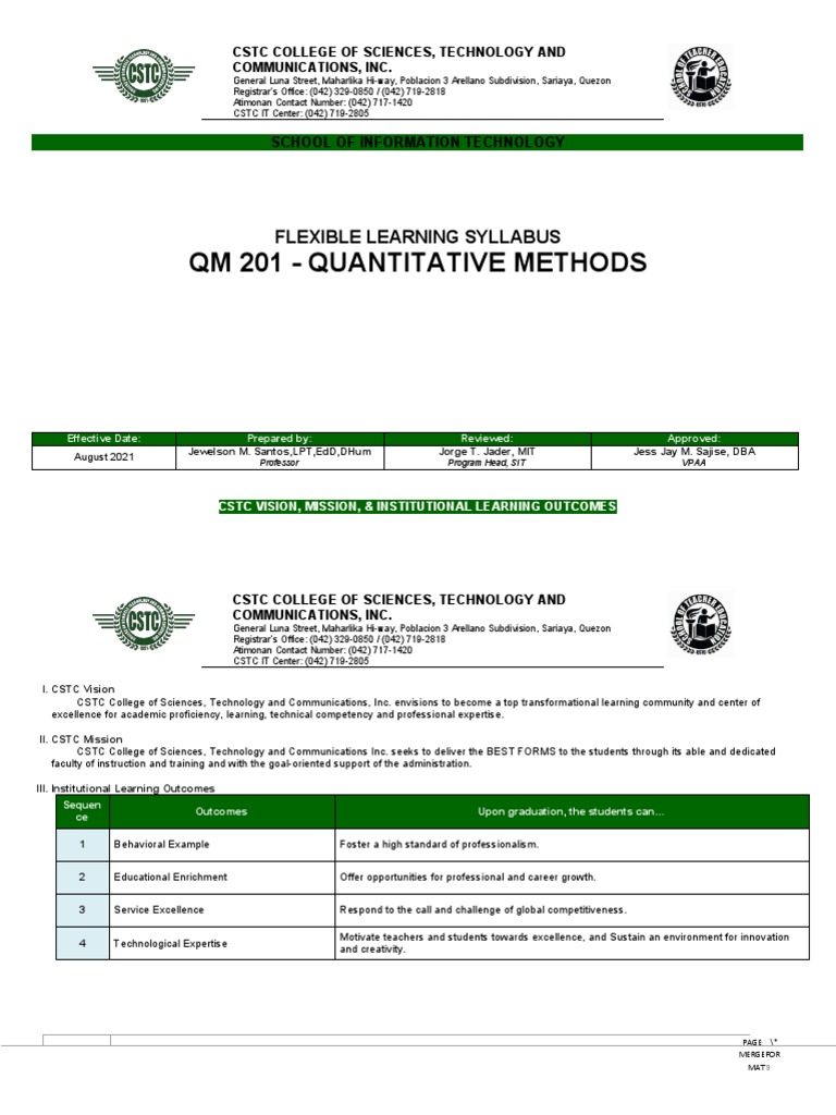 CSTC Quantitative Methods Syllabus Provides Overview | PDF | Computing | Statistics
