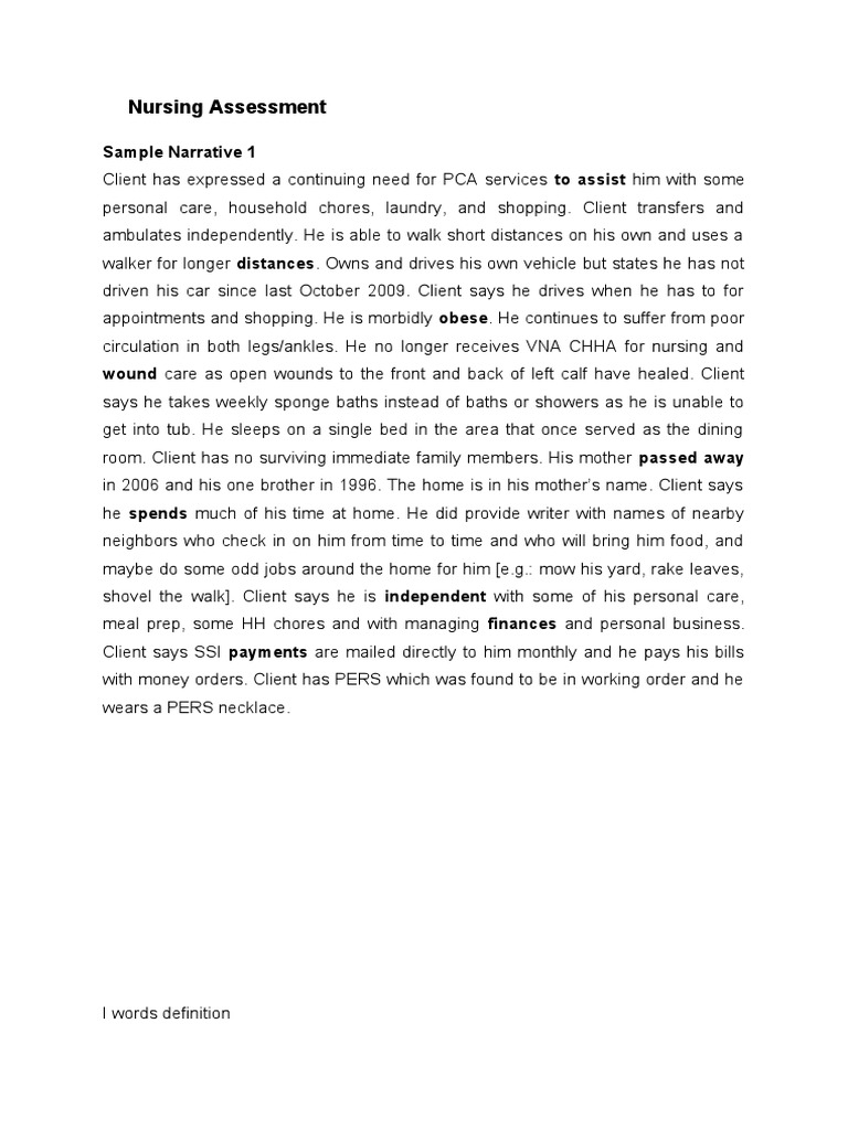 Nursing Assessment: Sample Narrative 1 | PDF | Clinical Medicine ...