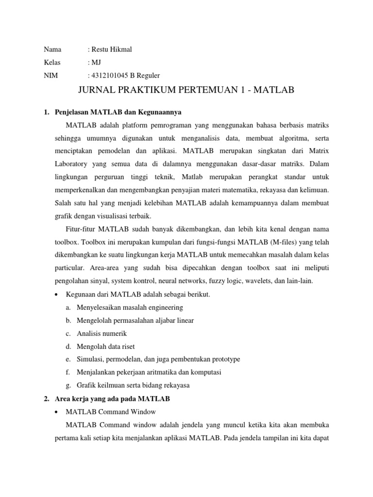 Panduan Dasar MATLAB untuk Pemula | PDF | Komputer | Teknologi & Rekayasa
