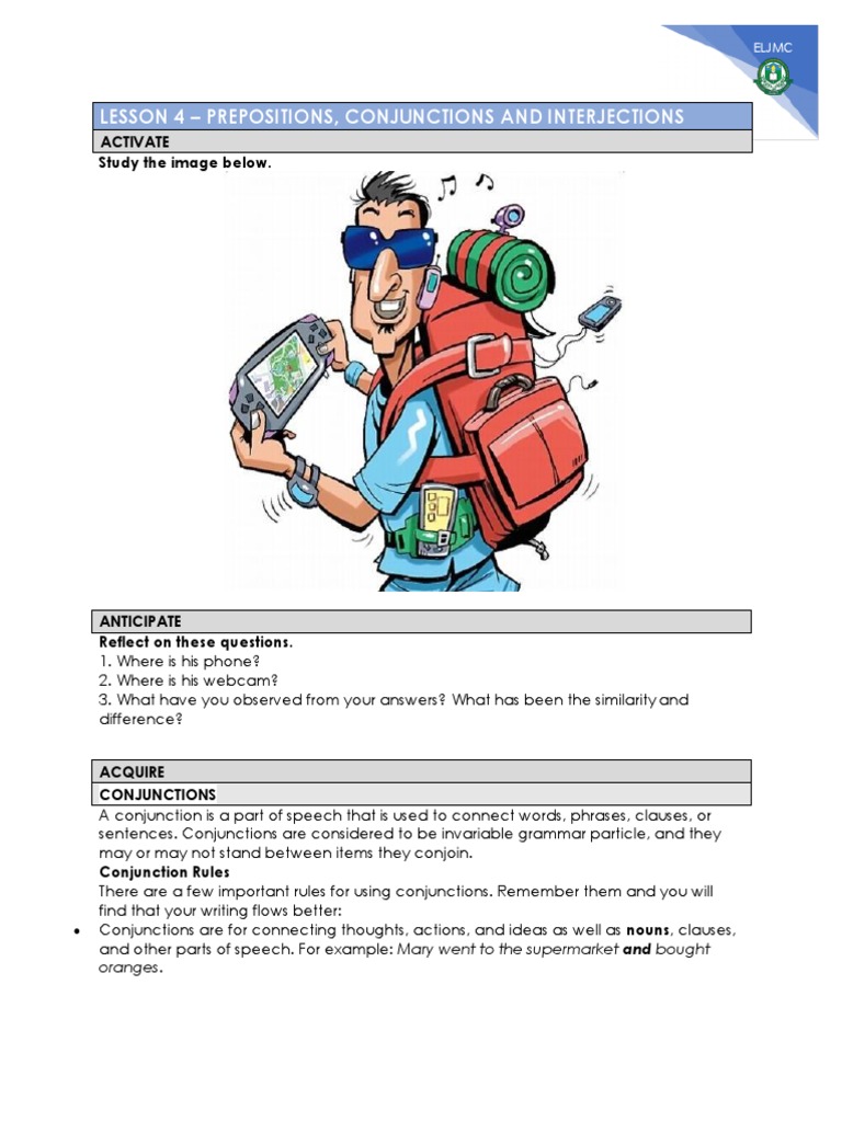 Conjunctions, Prepositions, and Interjections | PDF | Preposition And ...