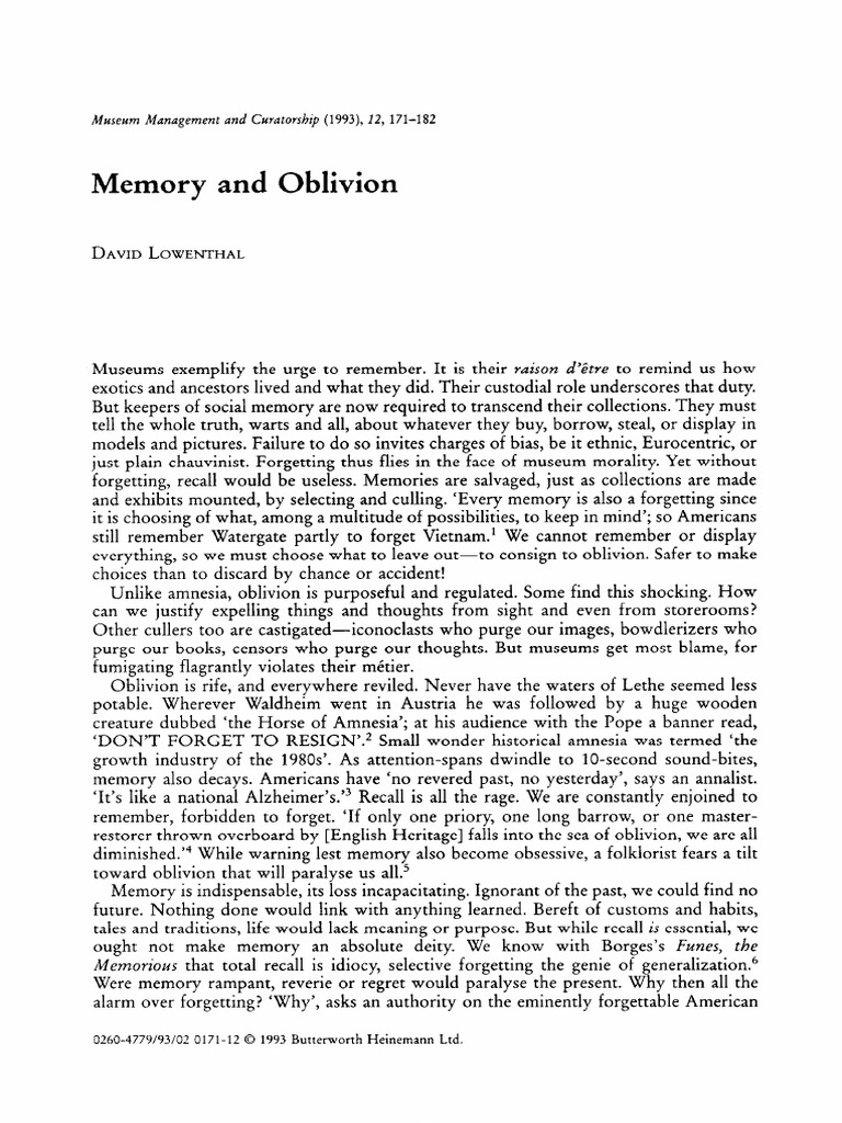 LOWENTHAL Memória e Esquecimento | PDF | Memory | Amnesia