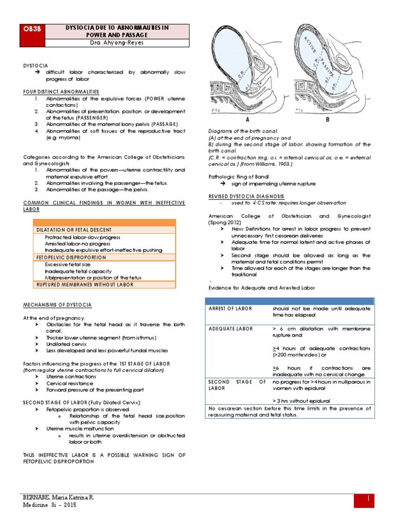 (Patho OB) Dystocia Due To Abnormalities in Power and Passage-Dr. Ahyong-Reyes (Bernabe) | PDF ...