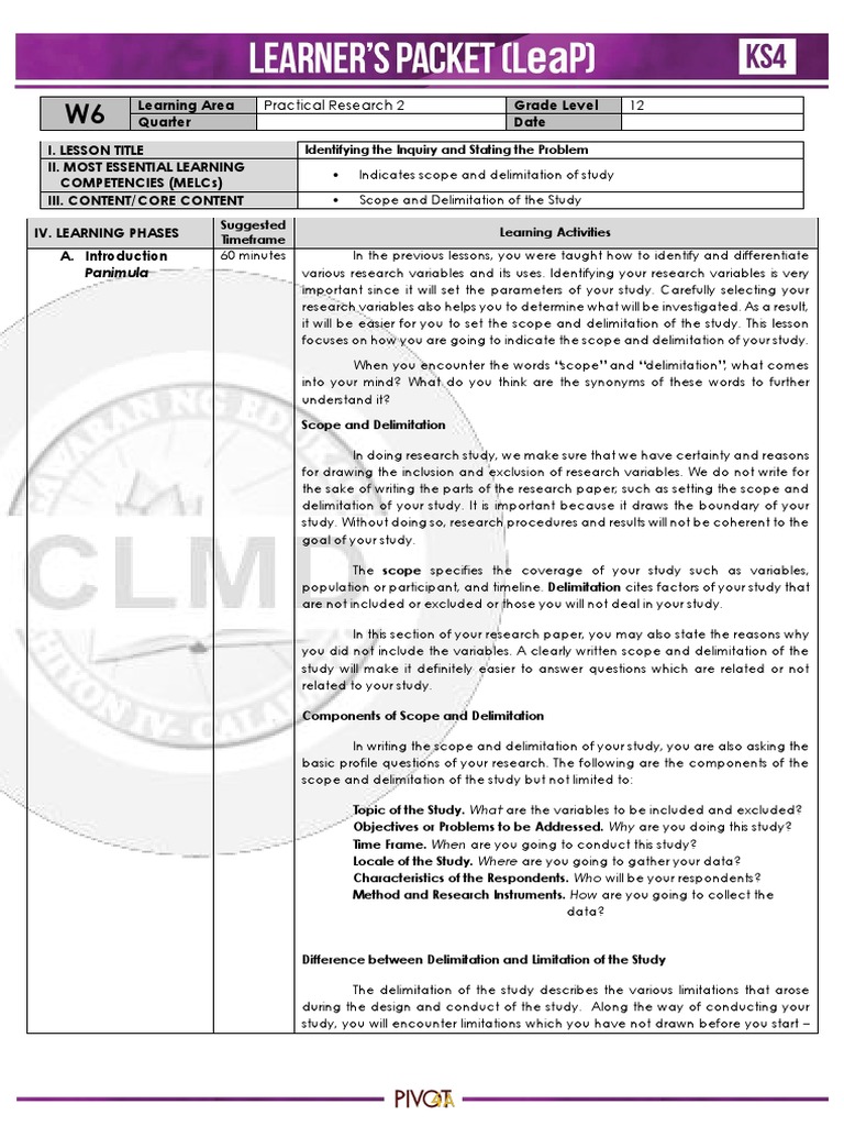 Panimula: Practical Research 2 12 | PDF | Scope (Computer Science ...