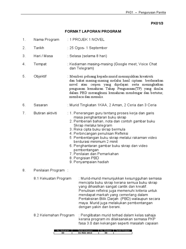 Pk01-3-Format-Laporan 1 Projek 1 Novel | PDF