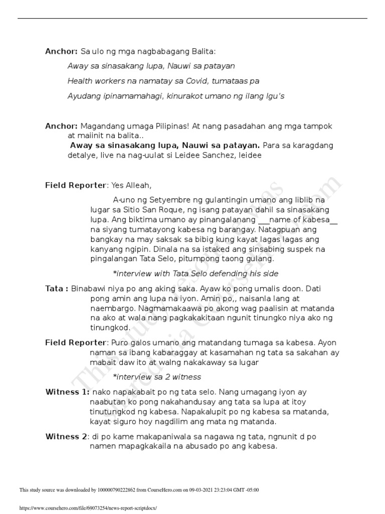 News Report Script | PDF